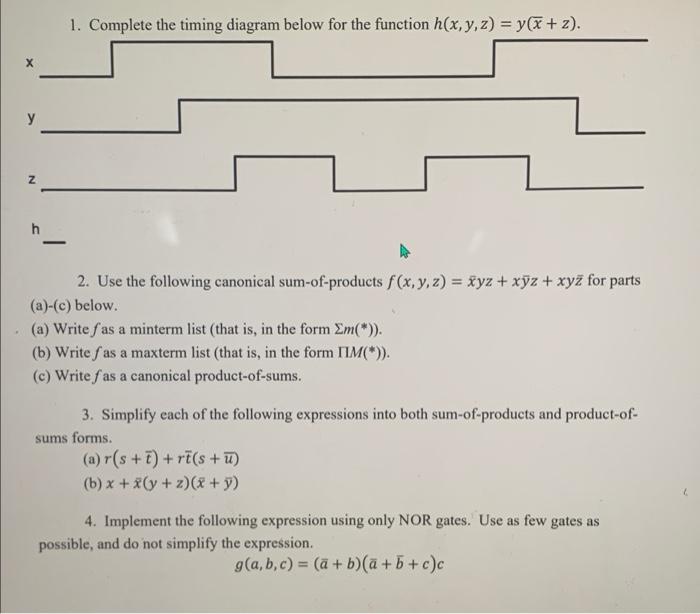 Solved 1. Complete the timing diagram below for the function | Chegg.com