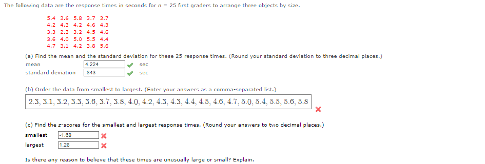 Solved The following data are the response times in seconds | Chegg.com