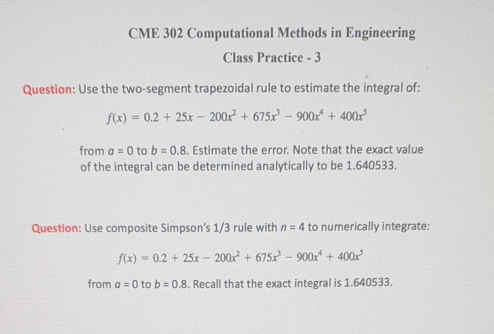 Solved CME 302 Computational Methods in Engineering Class | Chegg.com