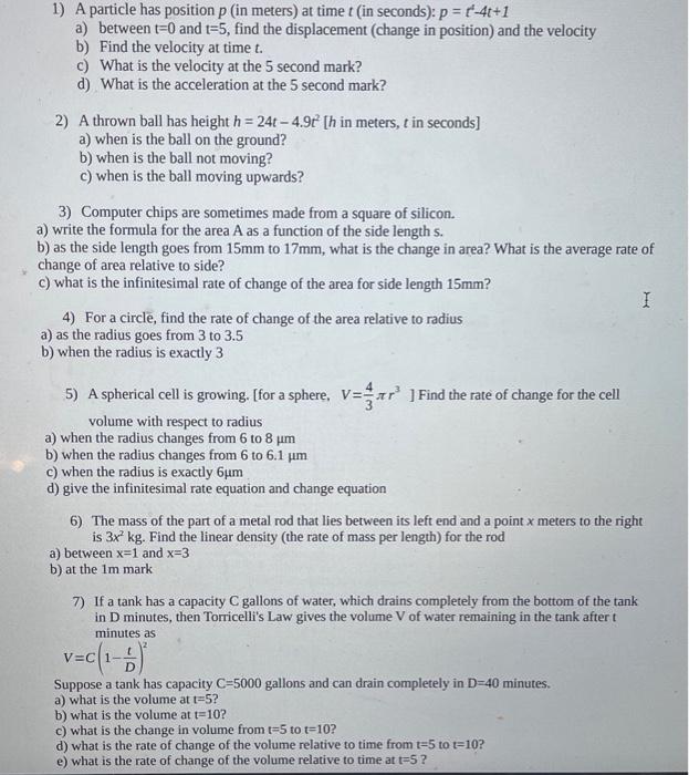 Solved 1) A particle has position p (in meters) at time t | Chegg.com