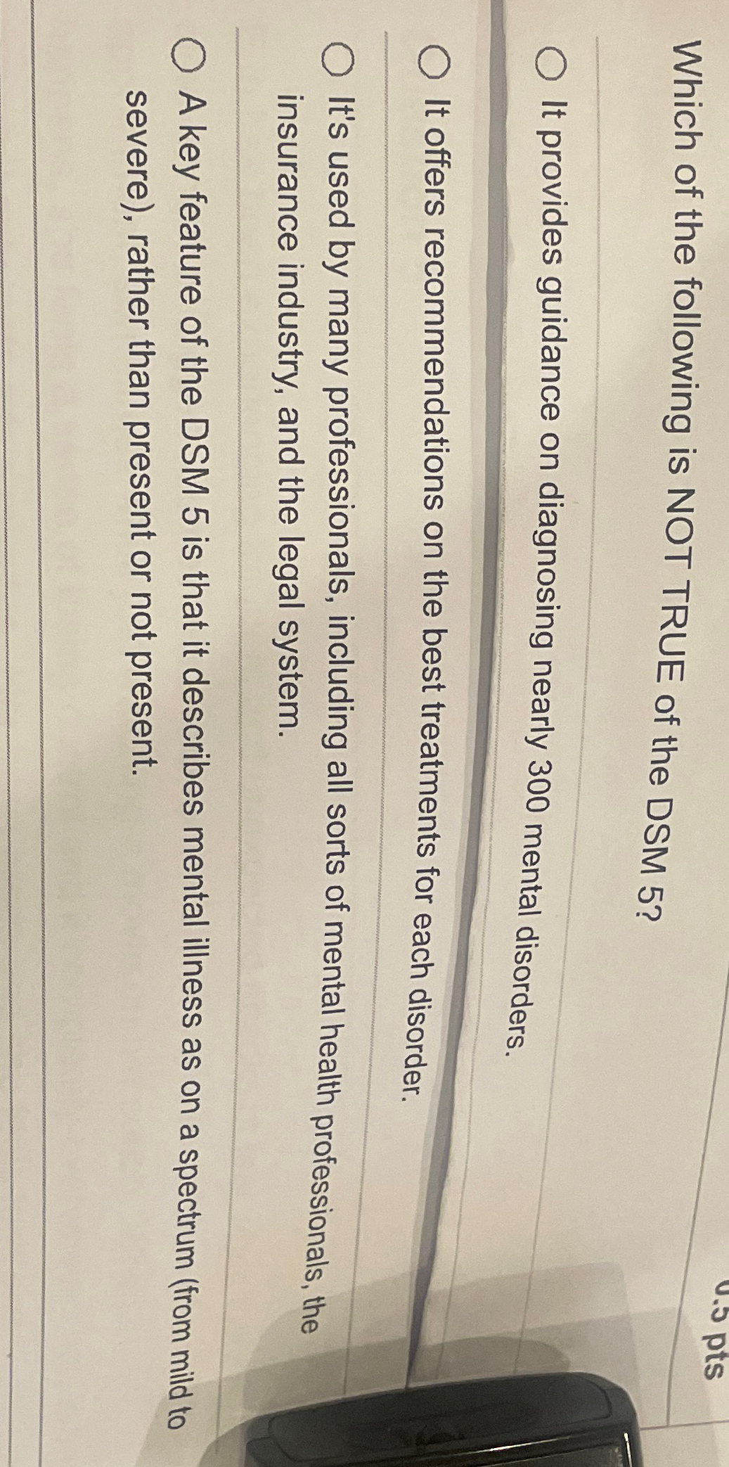 Solved Which of the following is NOT TRUE of the DSM 5 ?It | Chegg.com