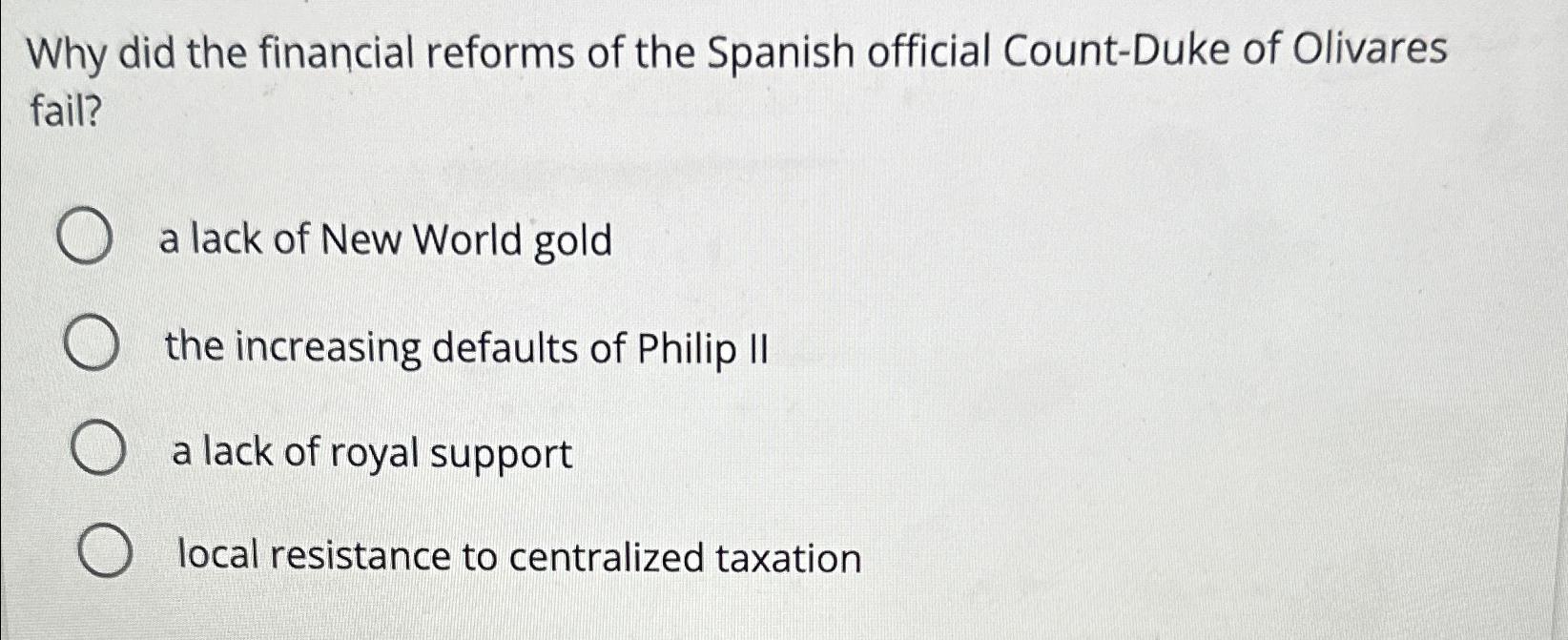 Solved Why did the financial reforms of the Spanish official | Chegg.com