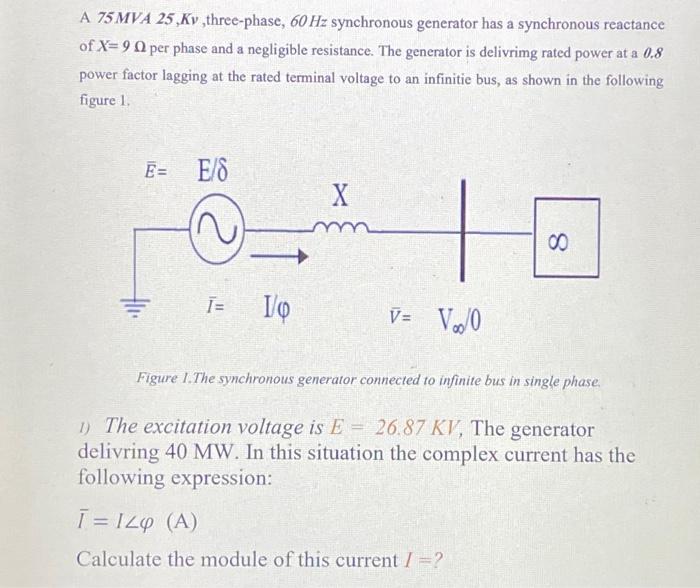 Solved A 75MVA25,Kv, three-phase, 60 Hz synchronous | Chegg.com