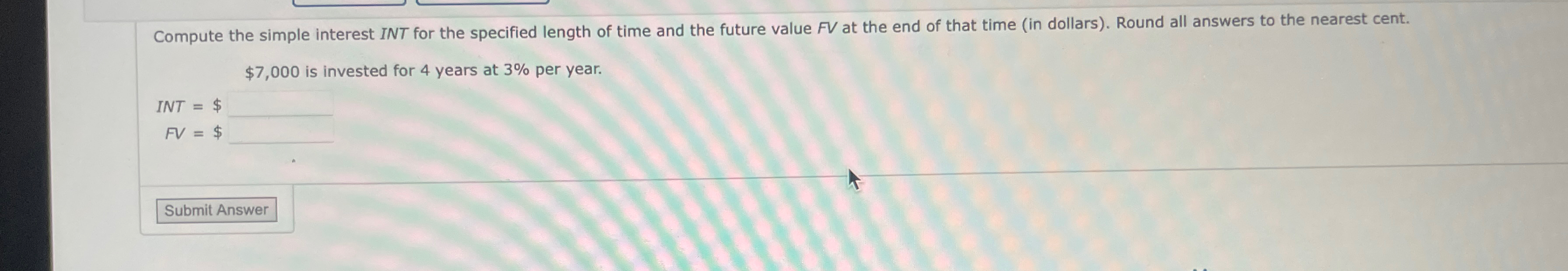 Solved Compute the simple interest INT for the specified | Chegg.com