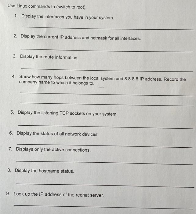 Solved Use Linux commands to (switch to root): 1. Display | Chegg.com