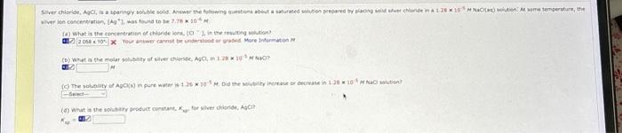 Solved Silver chloride, AgCl, is a sparingly soluble solid. | Chegg.com