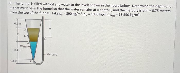 Solved 6. The funnel is filled with oil and water to the | Chegg.com