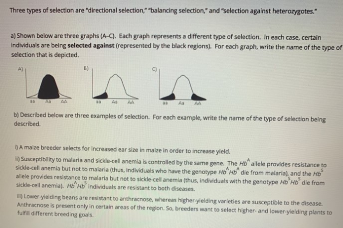 Solved Three types of selection are "directional selection," | Chegg.com