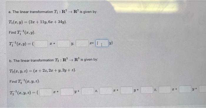 Solved a. The linear transformation T1:R2→R2 is given by: | Chegg.com