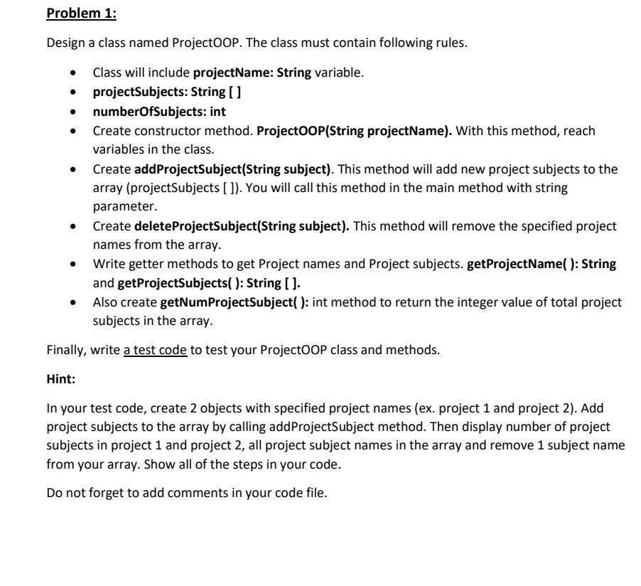 Solved Design a class named ProjectOOP. The class must | Chegg.com