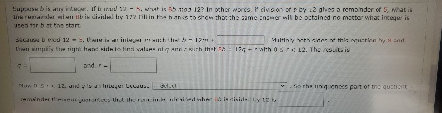 Solved Suppose bis any integer. If b mod 12 = 5, what is 8b | Chegg.com