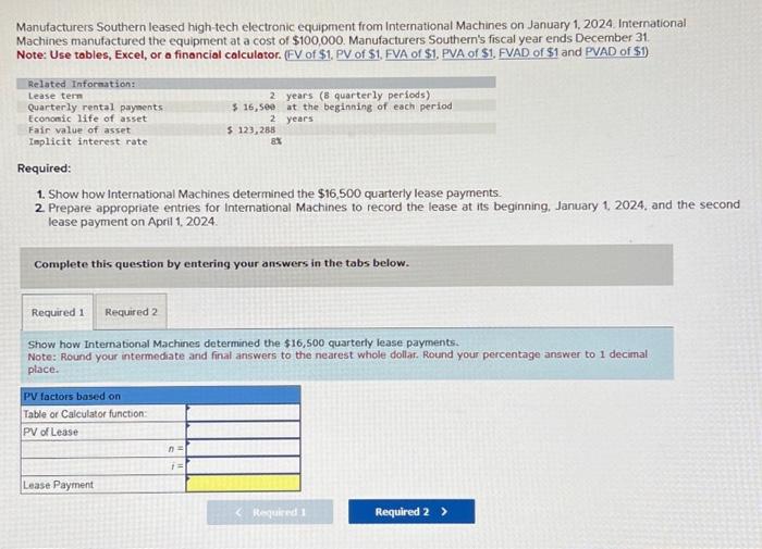 Solved Manufacturers Southern leased high-tech electronic | Chegg.com