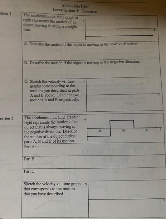 Solved ACCEIERATION Investigation 3: Exercises The | Chegg.com