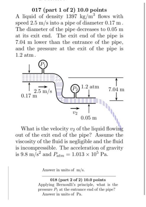 Solved 017 (part 1 of 2) 10.0 points A liquid of density | Chegg.com