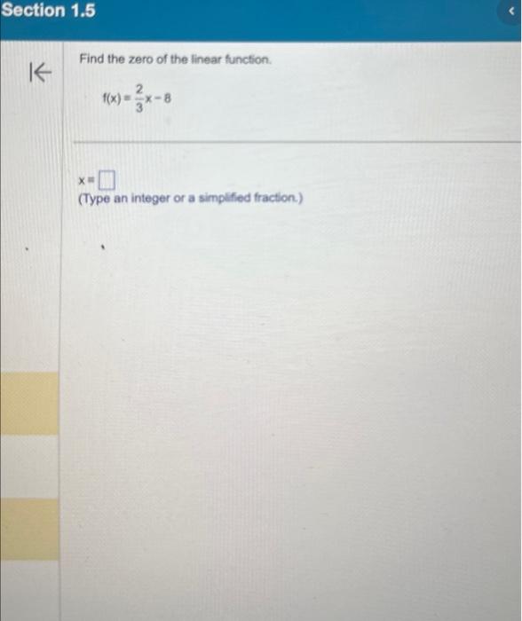 Solved Section 1.5 K Find the zero of the linear function. | Chegg.com