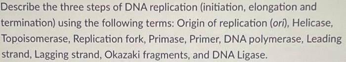 Solved Describe the three steps of DNA replication | Chegg.com