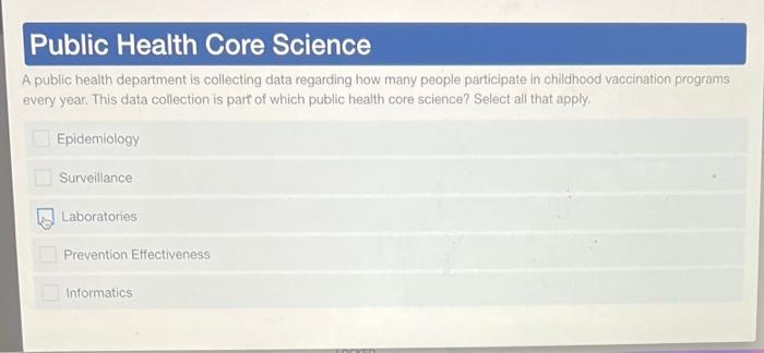 Solved Public Health Core Science A public health department | Chegg.com