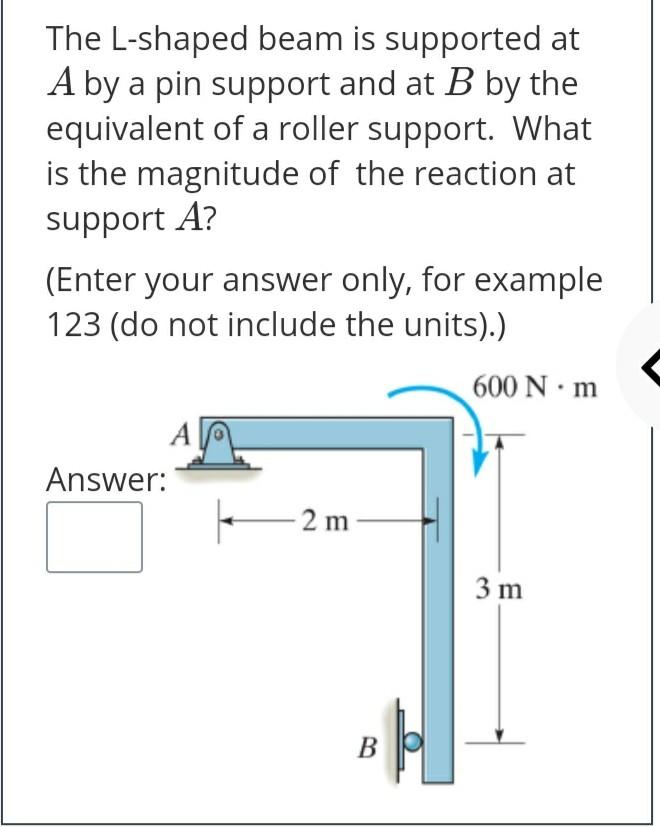 Solved The L-shaped beam is supported at A by a pin support | Chegg.com