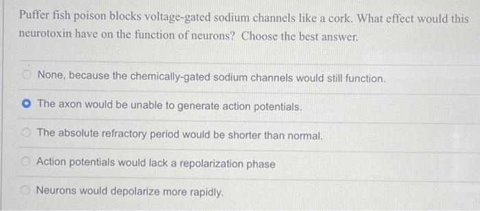 Solved Puffer fish poison blocks voltage-gated sodium | Chegg.com
