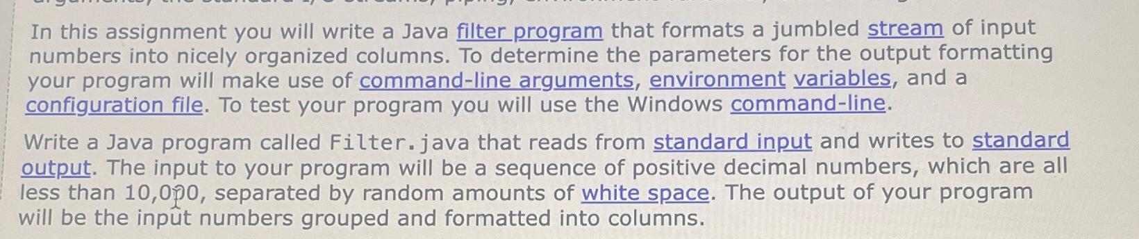 Solved In this assignment you will write a Java filter | Chegg.com
