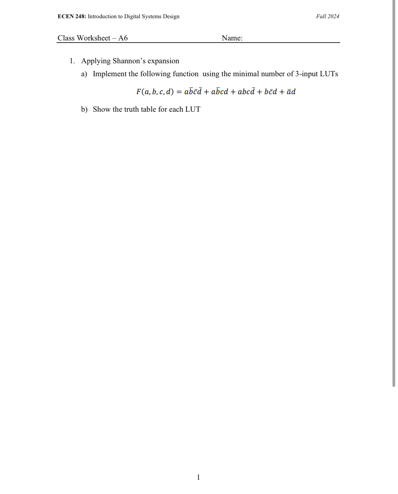 Solved Applying Shannon's expansiona) ﻿Implement the | Chegg.com