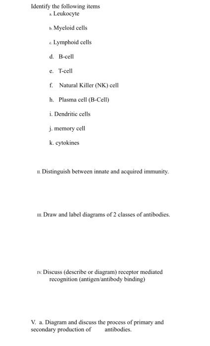 Solved Identify the following items a. Leukocyte ๖. Myeloid | Chegg.com