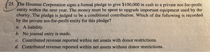 Solved 25. The Houston Corporation signs a formal pledge to | Chegg.com