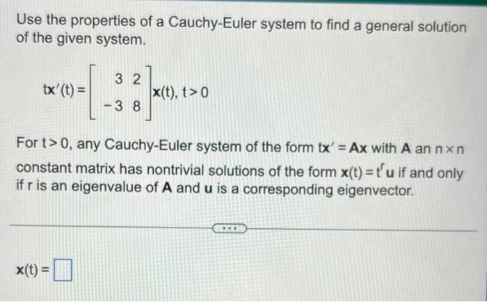 Solved Use the properties of a Cauchy-Euler system to find a | Chegg.com