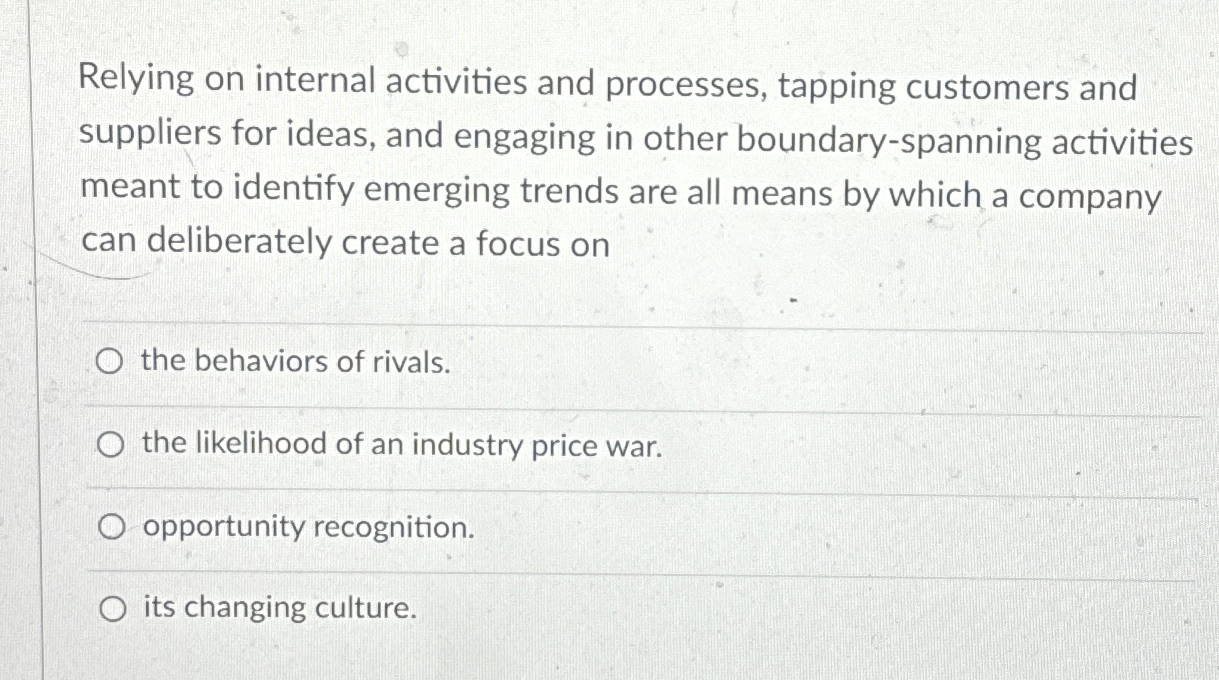 Solved Relying on internal activities and processes, tapping | Chegg.com