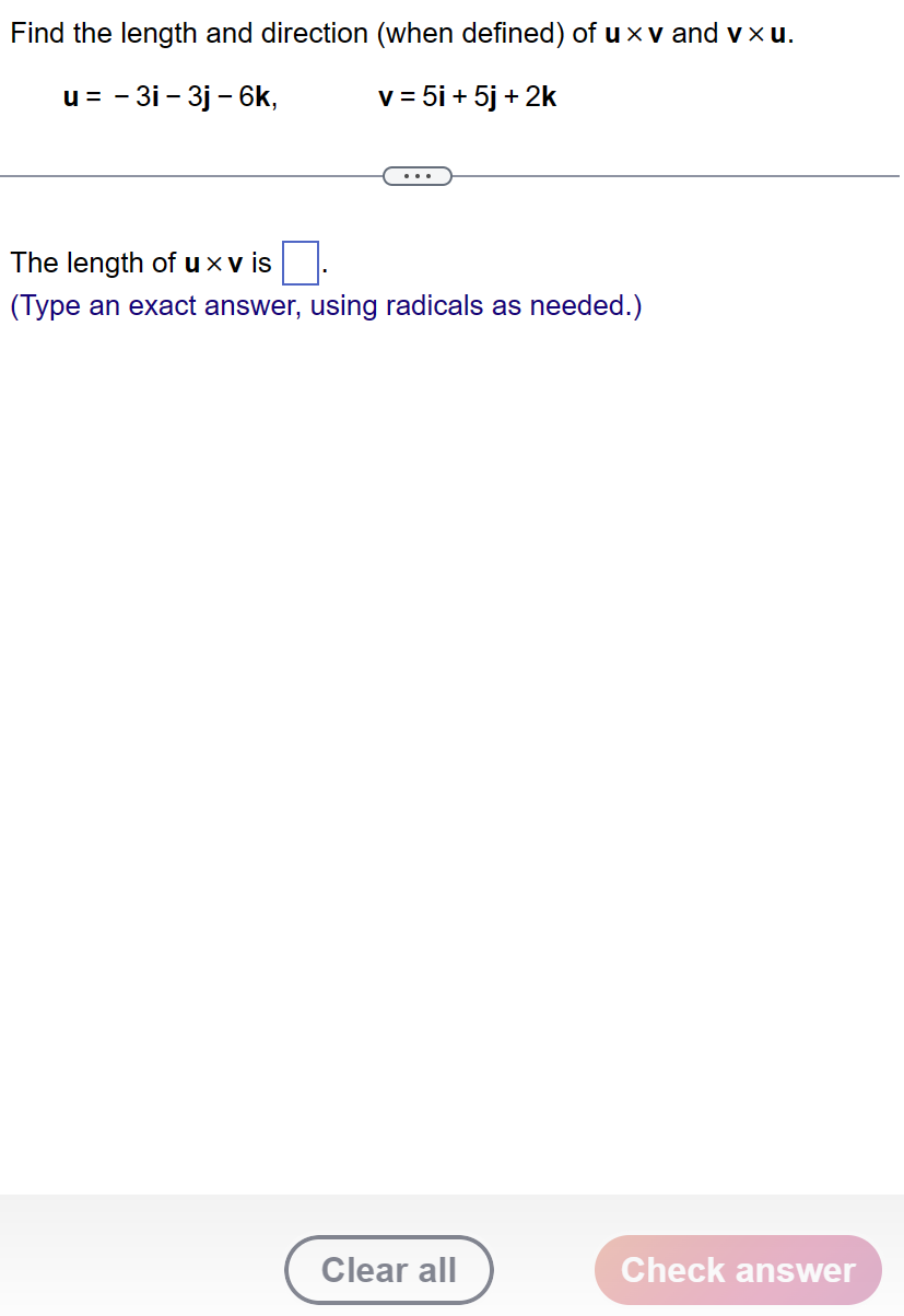 Solved Find the length and direction (when defined) ﻿of u×v | Chegg.com