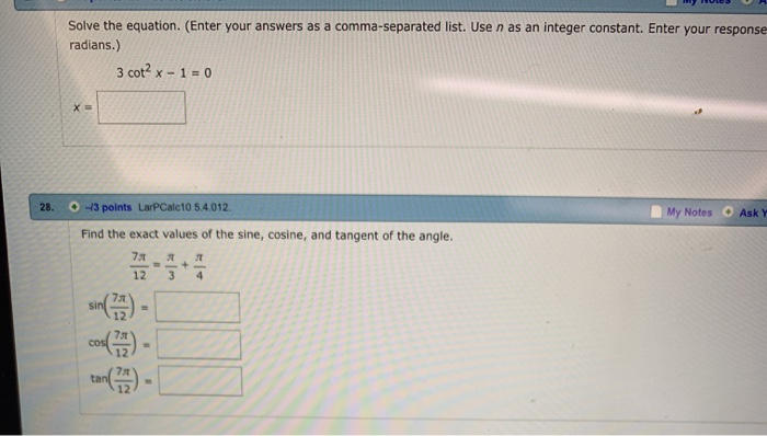 Solved Solve the equation. (Enter your answers as a | Chegg.com