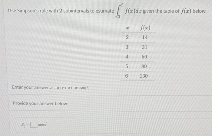 Solved 6 Use Simpson's rule with 2 subintervals to estimate | Chegg.com