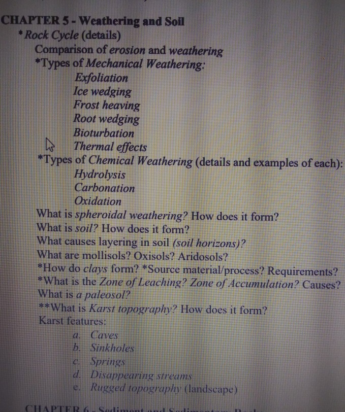 Solved CHAPTER 5 - Weathering and Soil * Rock Cycle | Chegg.com