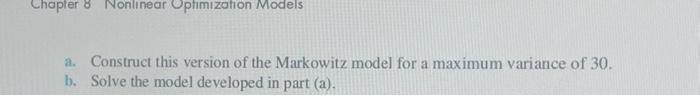Solved 17. A second version of the Markowitz portfolio model | Chegg.com