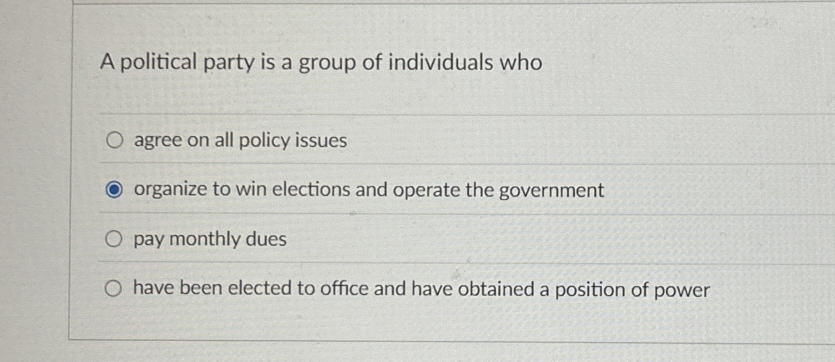 Solved A political party is a group of individuals whoagree | Chegg.com