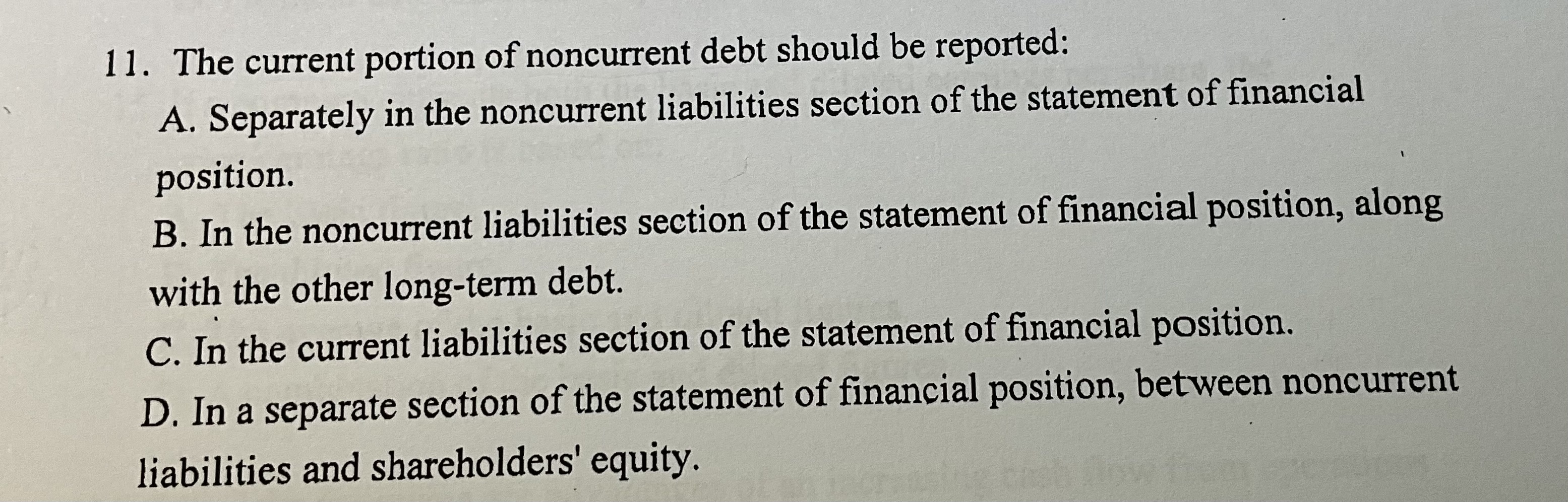 Solved the current portion of noncurrent debt should be | Chegg.com