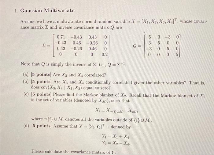 Assume we have a multivariate normal random variable | Chegg.com
