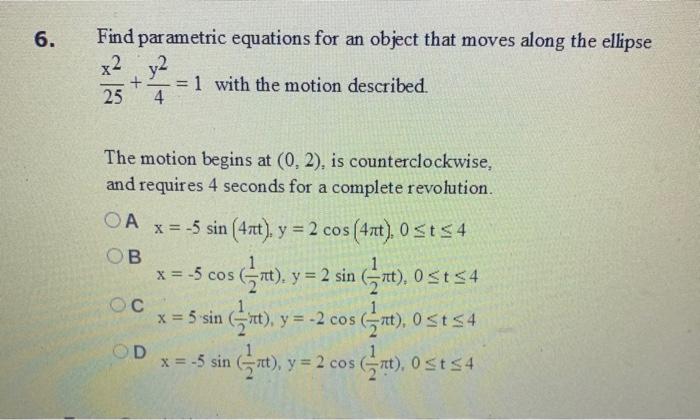6. Find parametric equations for an object that moves | Chegg.com