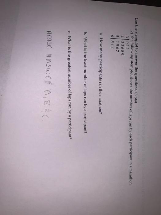 Solved Use The Stemplot To Answer The Questions 3 Pts 2 8369