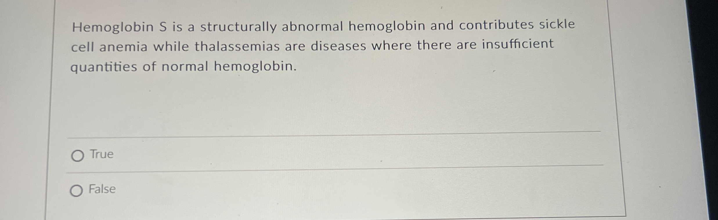 Solved Hemoglobin S ﻿is a structurally abnormal hemoglobin | Chegg.com