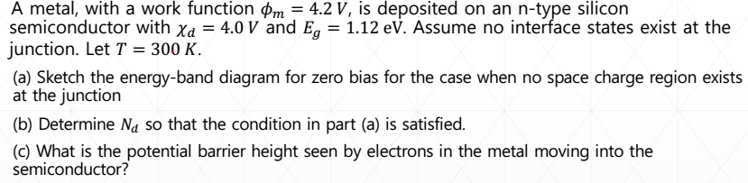 Solved A metal, with a work function φm=4.2V, ﻿is deposited | Chegg.com