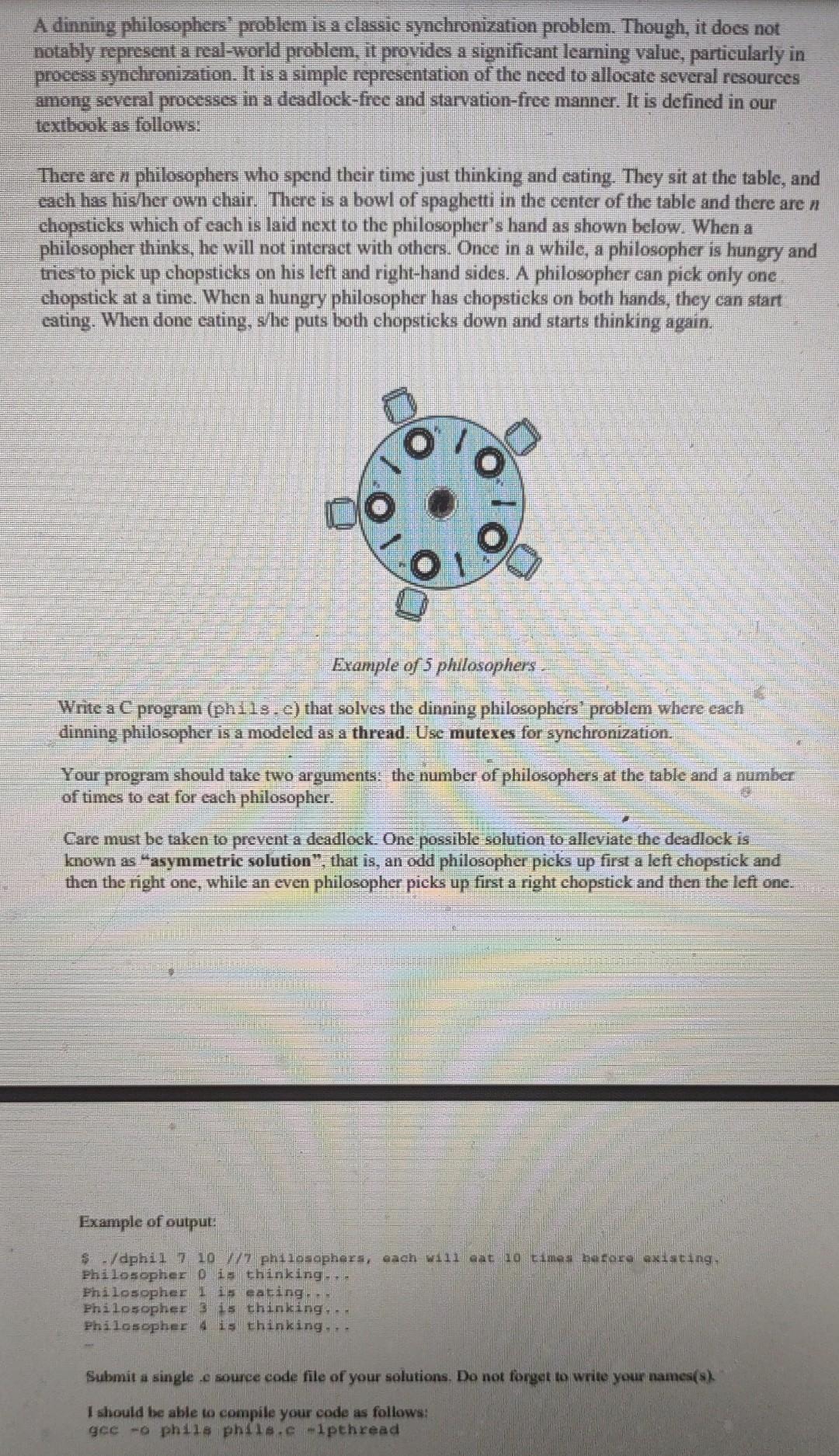 Solved A dinning philosophers' problem is a classic | Chegg.com