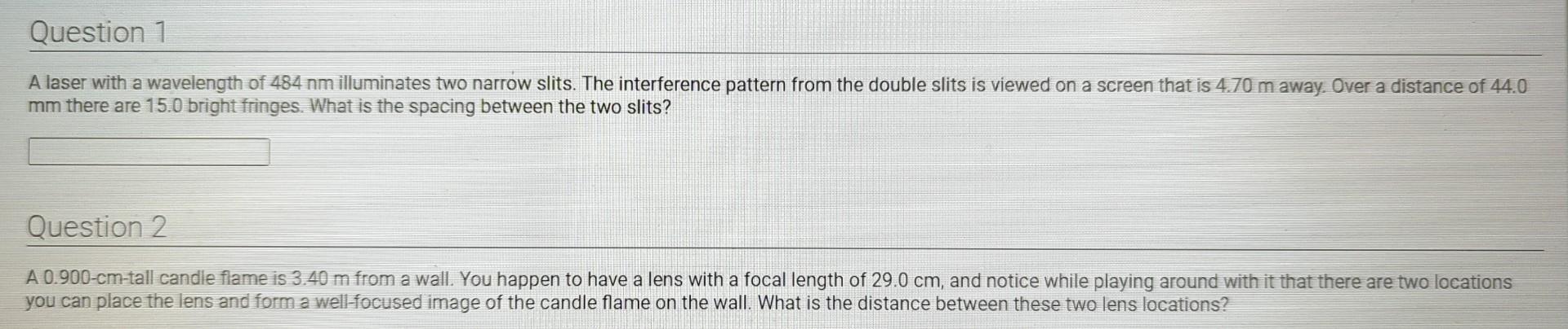 Solved A laser with a wavelength of 484 nm illuminates two | Chegg.com