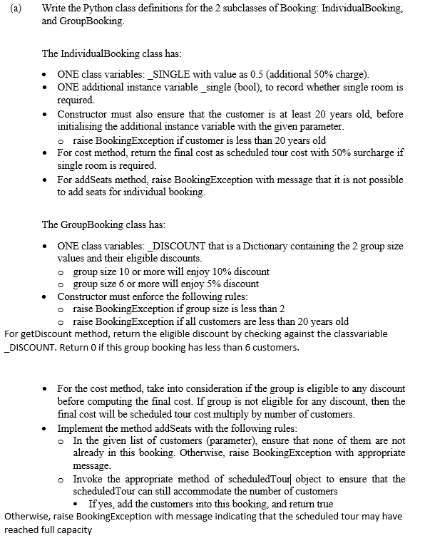 (a) ﻿Write the Python class definitions for the 2 | Chegg.com