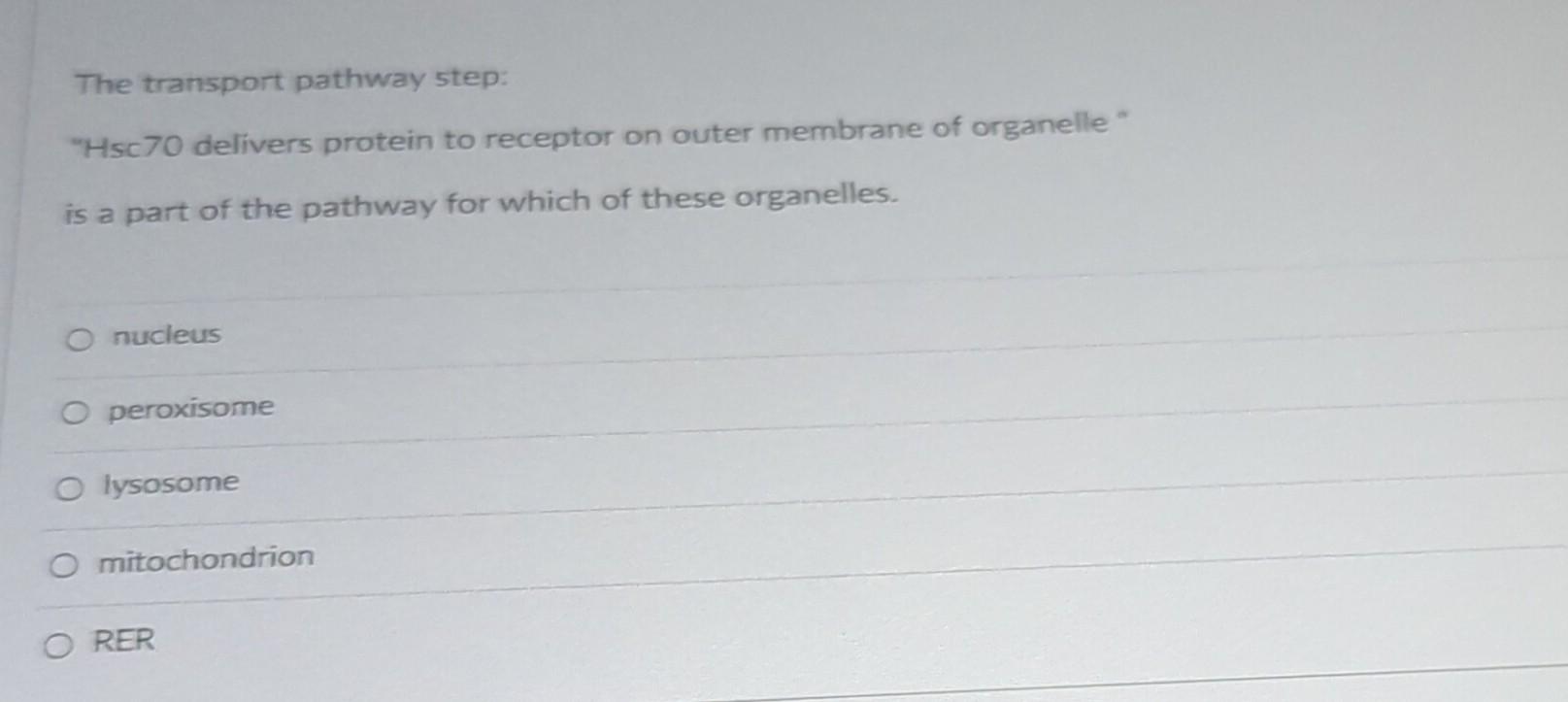 Solved The transport pathway step: "Hsc 70 delivers protein | Chegg.com
