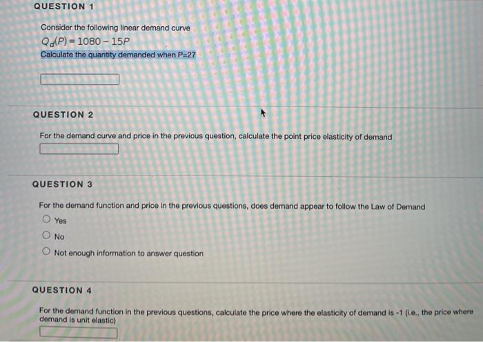 Solved QUESTION 1 Consider the following linear demand curve | Chegg.com