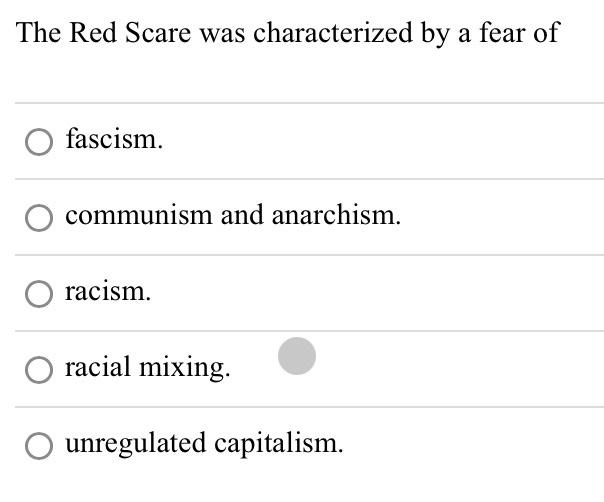 The Red Scare was characterized by a fear of fascism. | Chegg.com