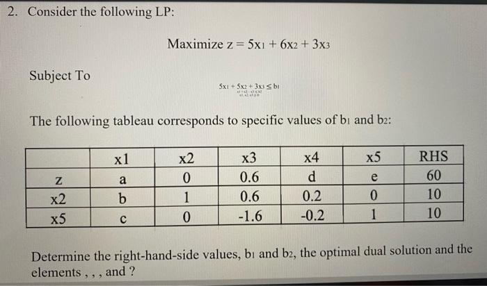 Solved 2. Consider the following LP: Maximize z= 5x1 + 6x2 + | Chegg.com