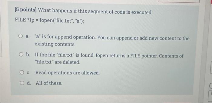 Solved [5 points] What happens if this segment of code is | Chegg.com