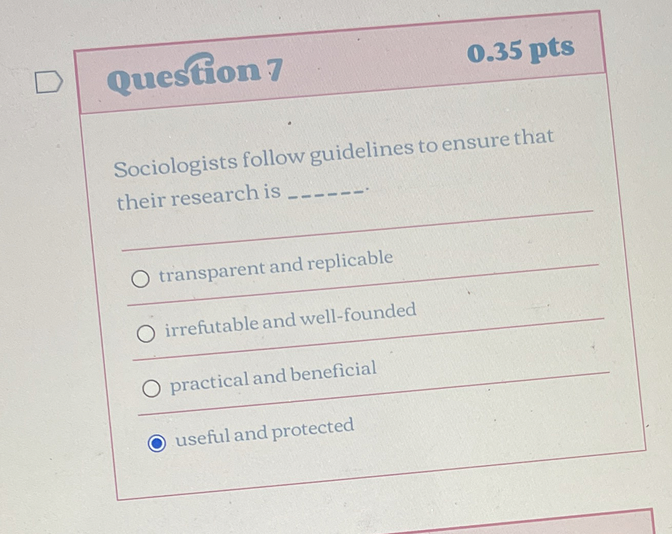 Solved Question 70.35 ﻿ptsSociologists follow guidelines to | Chegg.com